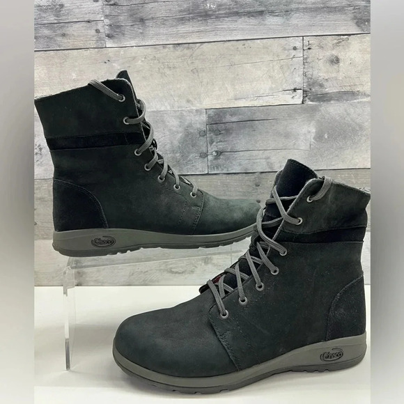 Chaco | Shoes | Womens Chaco Natilly Black Leather Mid Calf Lace Up ...